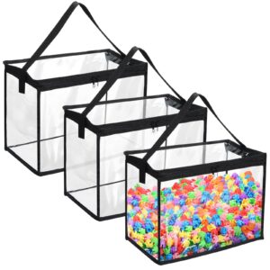 clysee 3 pcs toy storage bags with zipper, large clear pvc organizing bags, waterproof toy bags for building blocks, board games and beach toys storage (black)