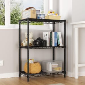 Golpart 3 Tier Adjustable Storage Shelves,Heavy Duty Metal Utility Shelf 450LBS Capacity,Wire Shelving Unit Organizer Rack for Home,Kitchen,Office,Bathroom,Pantry Room,12" D x 22" W x 22.5" H,Black