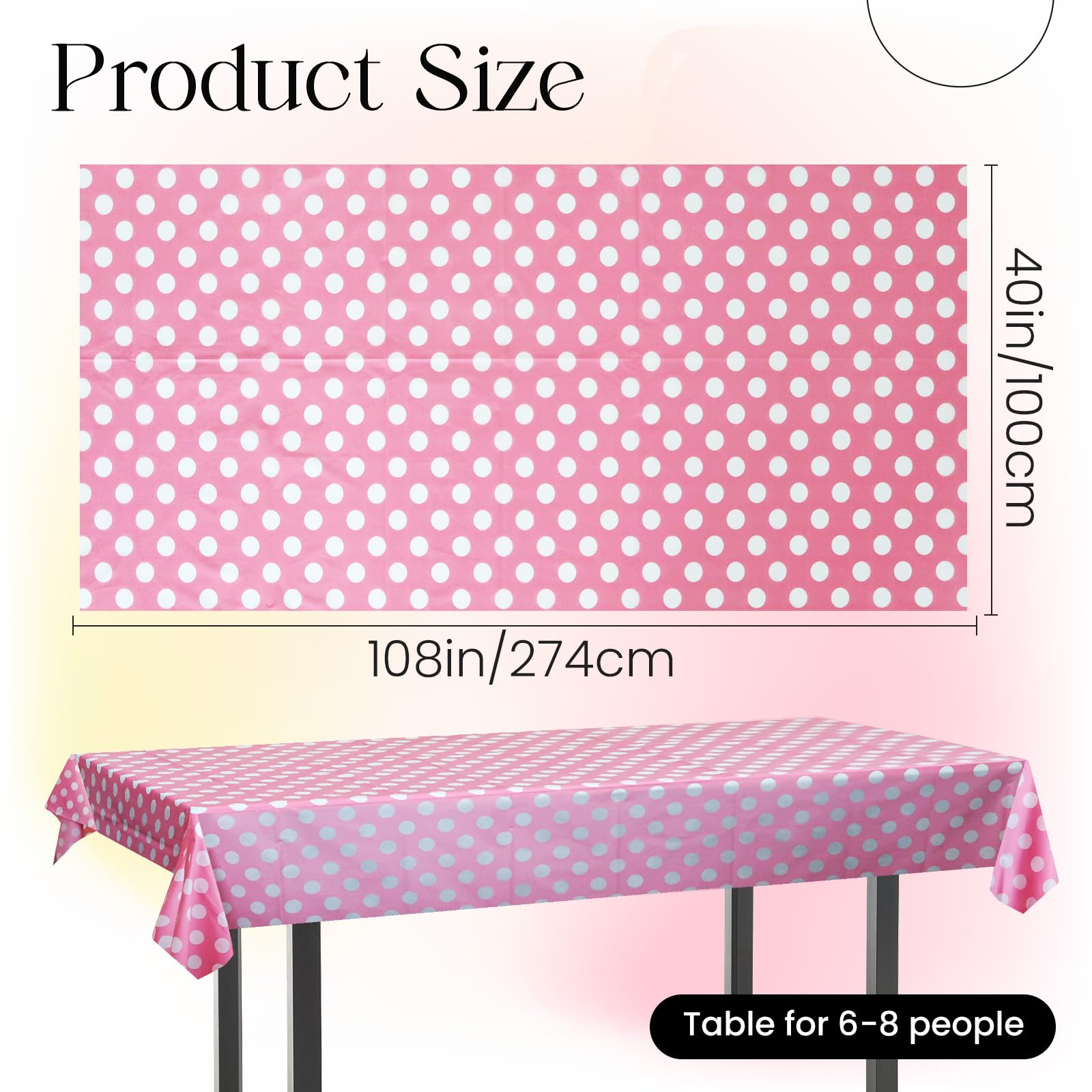 1 Piece Pink Polka Dot Rectangle Tablecloth - 54x72“ Decorative & Stain Resistant Table Cloth with Polka Dot Pattern, Table Cover for Dining Table, Buffet, Wedding, Camping, Party & Wedding