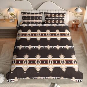 tbuekli western bedding sets king size boho aztec duvet cover, tribal southwestern comforter cover set for girls women kids boys bedroom decor, geometric pattern quilt cover, brown khaki