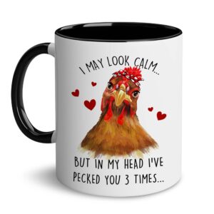 bechusky chicken mug - chicken gifts - funny chicken lover gifts for mom dad, chicken gifts for chicken men women, i may look calm chicken coffee mug 11oz