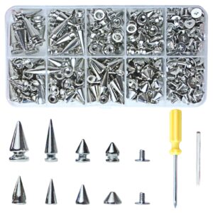 xkcwxy 354 sets punk spikes and studs kit，8 sizes cone spikes,metal tree spikes studs for leathercraft and punk style clothing accessories diy craft decoration