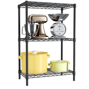 golpart 3 tier adjustable storage shelves,heavy duty metal utility shelf 450lbs capacity,wire shelving unit organizer rack for home,kitchen,office,bathroom,pantry room,12" d x 22" w x 22.5" h,black