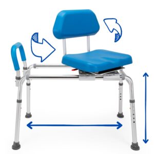 mobo sliding shower chair, tub transfer bench with swivel seat - adjustable height, locking mechanism - water proof, 330 lbs weight capacity, inside shower for elderly, seniors, handicap