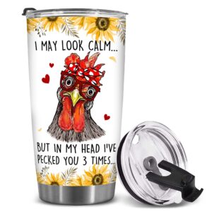 bechusky chicken tumbler - chicken gifts - chicken themed gifts - funny chicken lover gifts for mom dad, chicken gifts for chicken men women, i may look calm chicken stainless steel tumbler