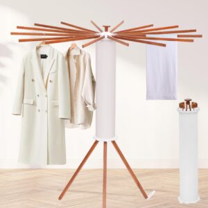 bootuu portable teak tripod clothes drying rack, foldable space & saving design, versatile laundry drying rack, with 16 waterproof teak wood drying rods, for indoor and outdoor use for halloween