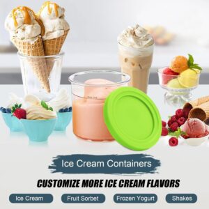 GOHOHOF Ice Cream Pint Containers for Ninja Creami Pints and Lids 4 Pack Extra Replacement Pints for Ninja Creami NC301, NC300, CN301CO, CN305A NC301Series Ice Cream Maker(Grey,Pink,Cyan,Blue Lids)