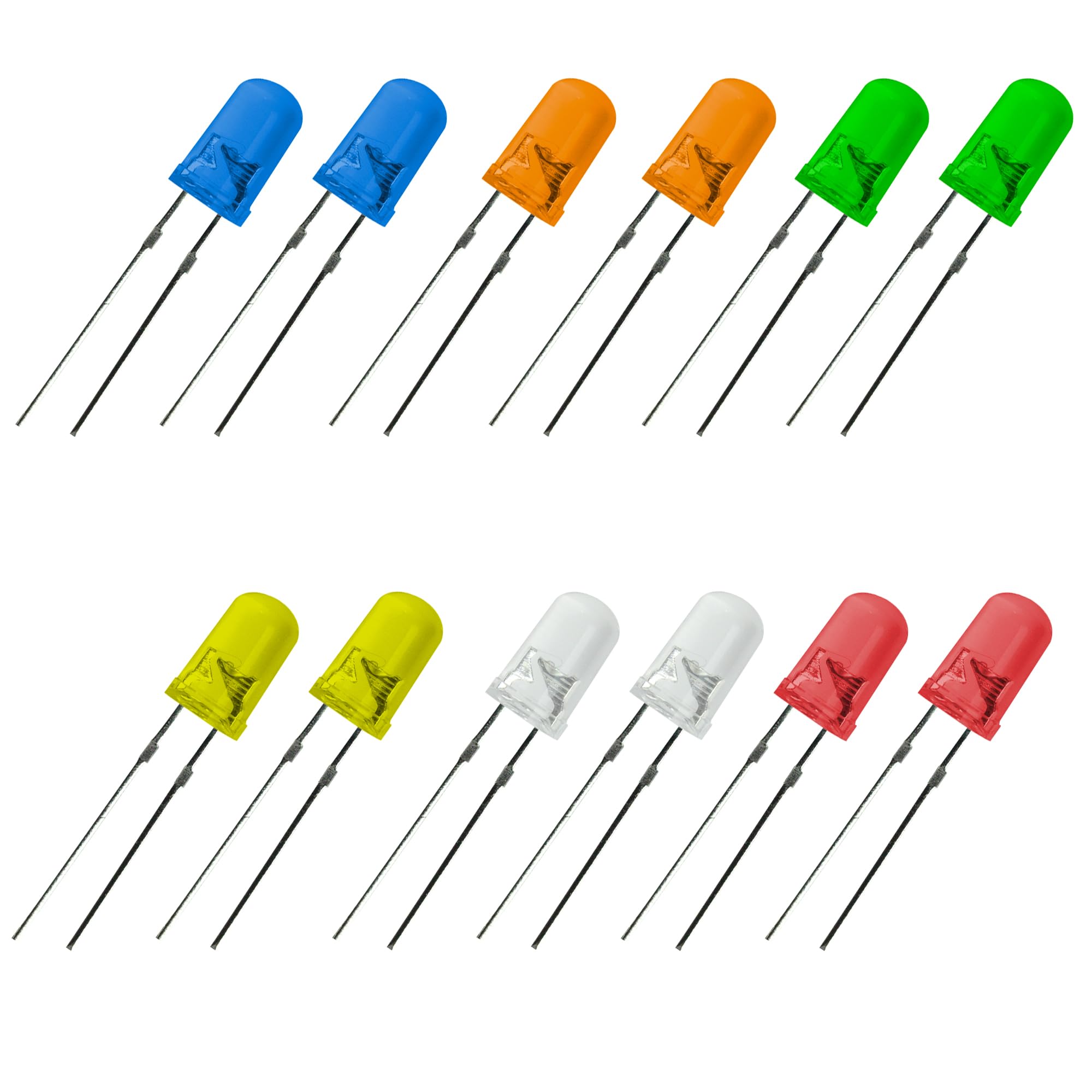 GuuYebe LEDs, Single LED Light 5mm LED Diode Lamp DIY Kit with White Red Green Blue Yellow Orange Diffused Round Lens DC 3V 20mA Mini Bulbs Electronics Components 6 Colors x 10PCS