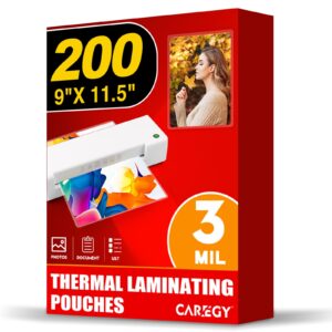 caregy thermal laminating pouches, 200 pack laminating sheets, 3 mil, 9 x 11.5 inches lamination sheet paper for laminator, clear, letter size, office and school supplies