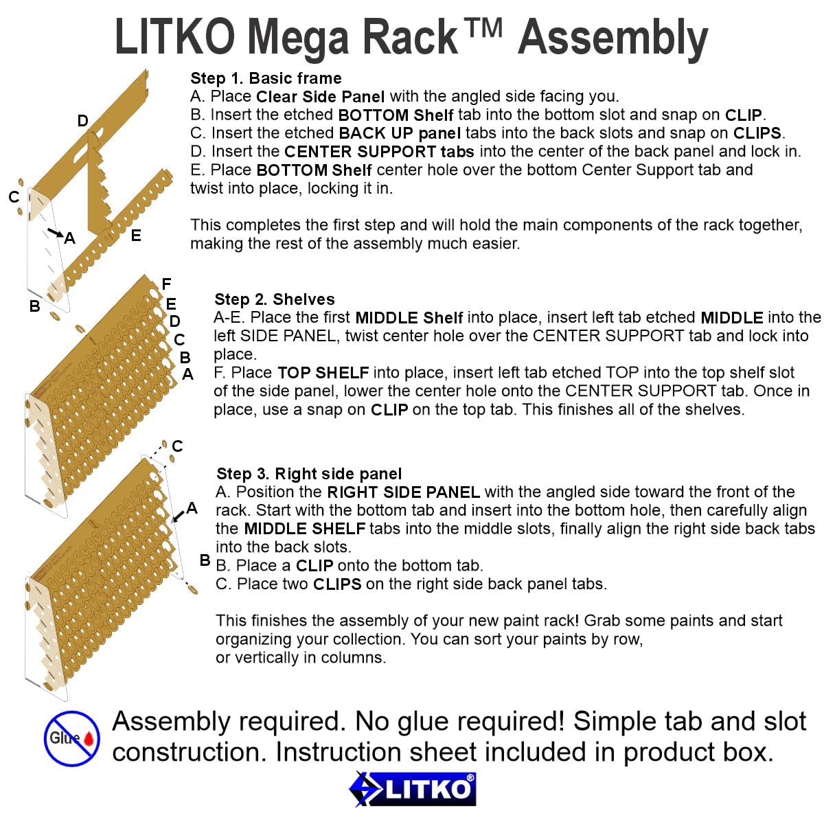 LITKO Paint Organizer Storage Rack | Miniature Model Hobby Paint Holder Caddy Stand | 18mL Dropper Bottle Shelf | Wall Mount | Portable | Compatible with Vallejo and Army Painter (108 Holes)