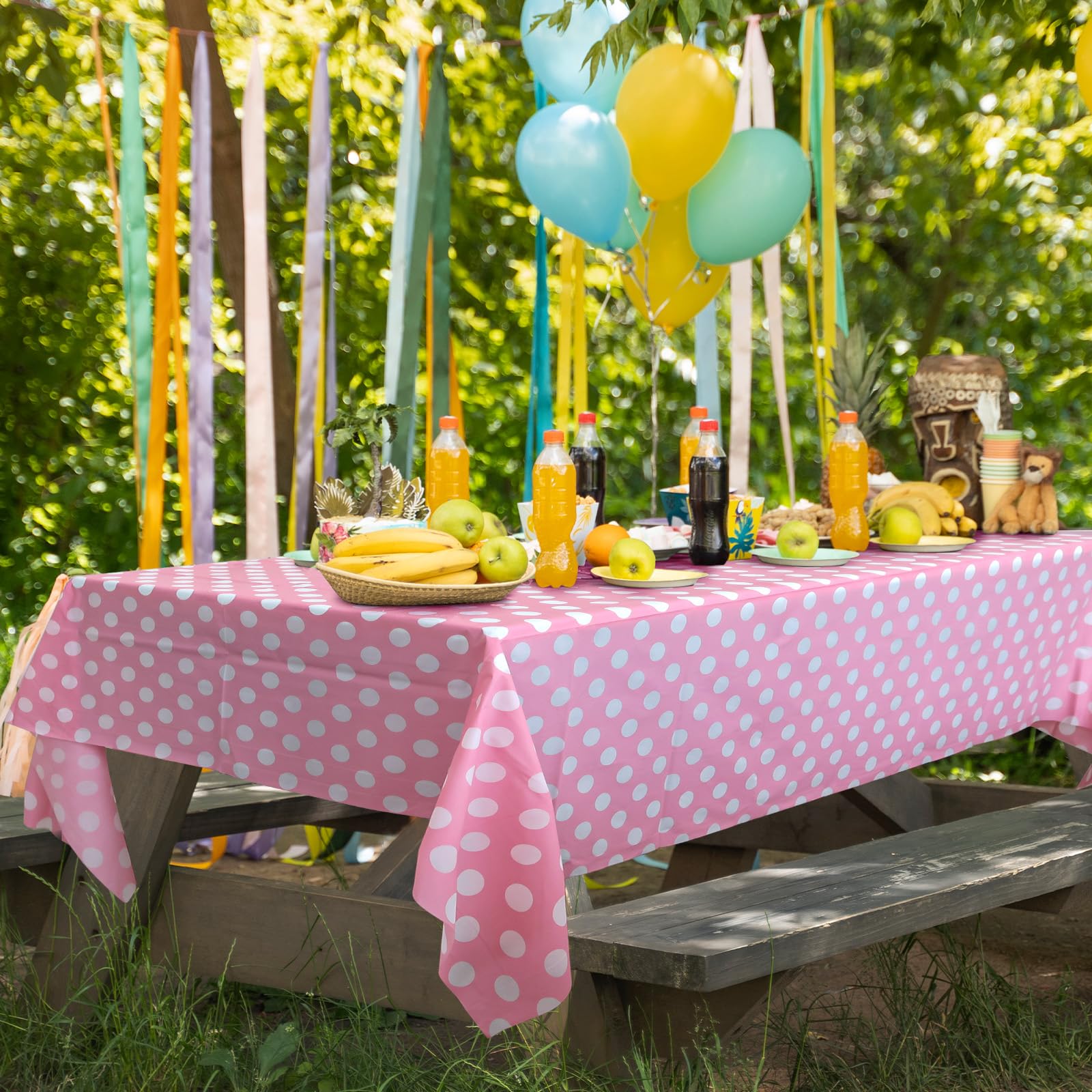 1 Piece Pink Polka Dot Rectangle Tablecloth - 54x72“ Decorative & Stain Resistant Table Cloth with Polka Dot Pattern, Table Cover for Dining Table, Buffet, Wedding, Camping, Party & Wedding