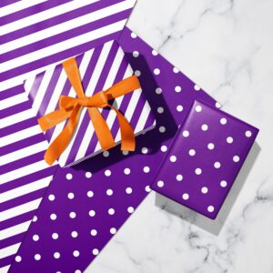 saringswoon purple wrapping paper - gift wrap with stripes and polka dot design for christmas, birthday, baby shower, wedding, holiday - 20×29 inches, 6 folded sheets