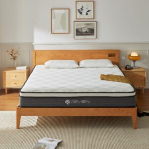 review full mattress, 10 inch full size mattress in a box,memory foam hybrid mattress,with individual pocket spring for motion isolation & silent sleep, pressure relief,medium firmness.