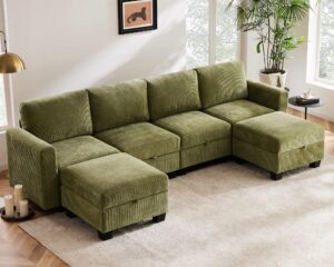 abcasa 118" modular sectional couches for living room, no compressed no sagging, 6 seat sofa couch with storage, easy to install - corduroy green