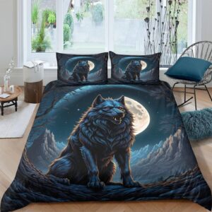 evmila gothic wolf for teens and adults duvet cover quilt cover 3d print scary night comforter covers soft microfiber with zipper closure bedding set with pillow cases 3 pieces twin（173x218cm）