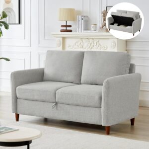 holyfind modern loveseat sofa couch with storage,upholstered small couch,mini couch furniture for bedroom, apartment, office and small spaces(light gray, 56.5''-2seat)