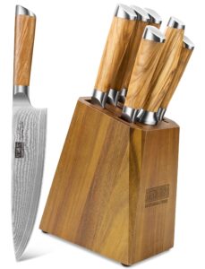 hoshanho knife set with block 7-piece, professional 67-layer damascus super steel kitchen knife sets for cooking, ultra sharp knife set with sharpener