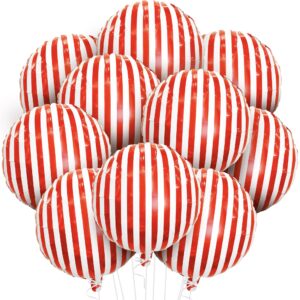 katchon, red and white striped balloons - 18 inch, pack of 10 | carnival balloons for carnival decorations | 4d striped circus balloons | carnival theme party decorations, red and white balloons decor