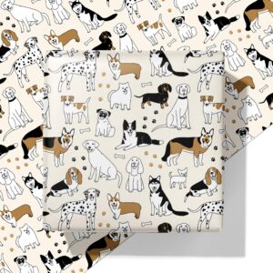 zintbial dog wrapping paper for birthday baby shower - paw print white & black puppys gift paper for men women kids - 20 x 29 inches, 6 folded sheets, easy to store…