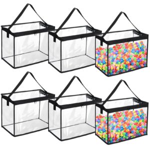 clysee 6 pcs toy storage bags with zipper, large clear pvc organizing bags, waterproof toy bags for building blocks, board games and beach toys storage (black)