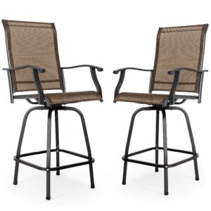 nuu garden outdoor patio swivel bar stools with backrest, set of 2 swivel bar stools, 360 degree swivel patio bar height outdoor chairs, black&brown