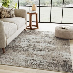 purecozy modern abstract taupe rug 5x7 machine washable living room area rug kitchen brown indoor accent rug low pile carpet distressed throw rug bedroom office dining room laundry room non slip