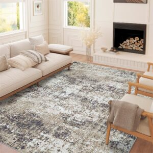 PureCozy Modern Abstract Taupe Rug 5x7 Machine Washable Living Room Area Rug Kitchen Brown Indoor Accent Rug Low Pile Carpet Distressed Throw Rug Bedroom Office Dining Room Laundry Room Non Slip