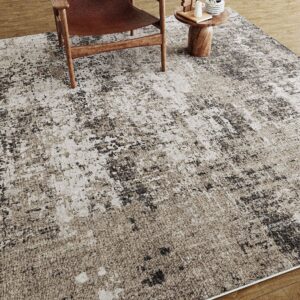 PureCozy Modern Abstract Taupe Rug 5x7 Machine Washable Living Room Area Rug Kitchen Brown Indoor Accent Rug Low Pile Carpet Distressed Throw Rug Bedroom Office Dining Room Laundry Room Non Slip