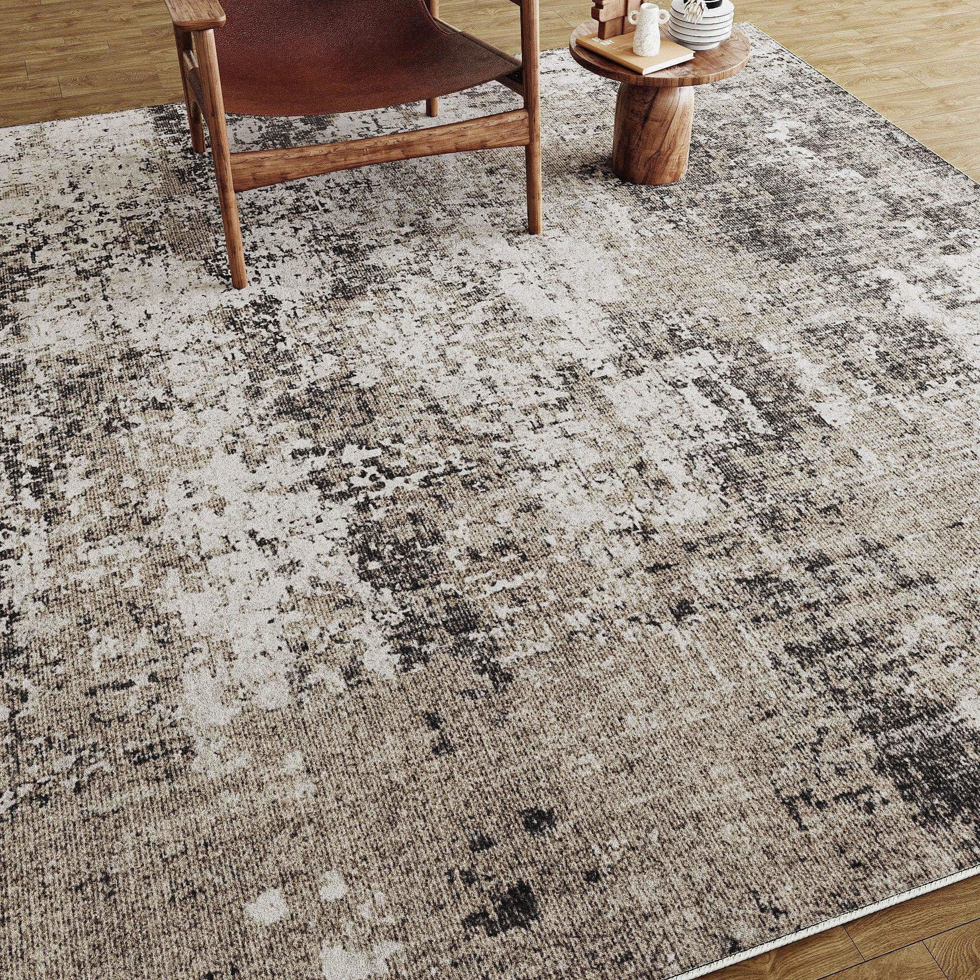 PureCozy Modern Abstract Taupe Rug 5x7 Machine Washable Living Room Area Rug Kitchen Brown Indoor Accent Rug Low Pile Carpet Distressed Throw Rug Bedroom Office Dining Room Laundry Room Non Slip