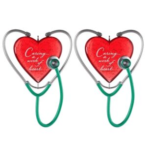 luejnbogty 2pcs christmas heart stethoscope decoration, 2024 stethoscope caring heart work pendant, heart health wishes pendant