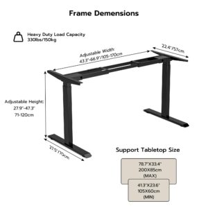 Acrolix Standing Desk Frame[Dual Motor] Adjustable Height Sit Stand Desk Leg Compatible Desktop Size 44″-79″, 330lbs Weight Capacity, 4 Memory Height Setting for Home and Office DIY Black Frame Only