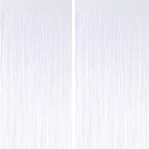 2 pack 3.2ft x 8.2ft white foil fringe curtains party photo backdrop party streamers for birthday,graduation,new year eve decorations wedding decor