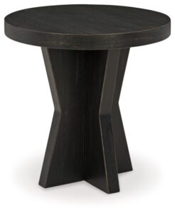 signature design by ashley galliden rustic geometric base end table with rubbed-through effects, black