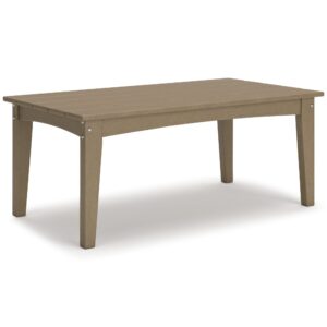 signature design by ashley hyland wave outdoor coffee table, 44" w x 24" d x 18" h, brown