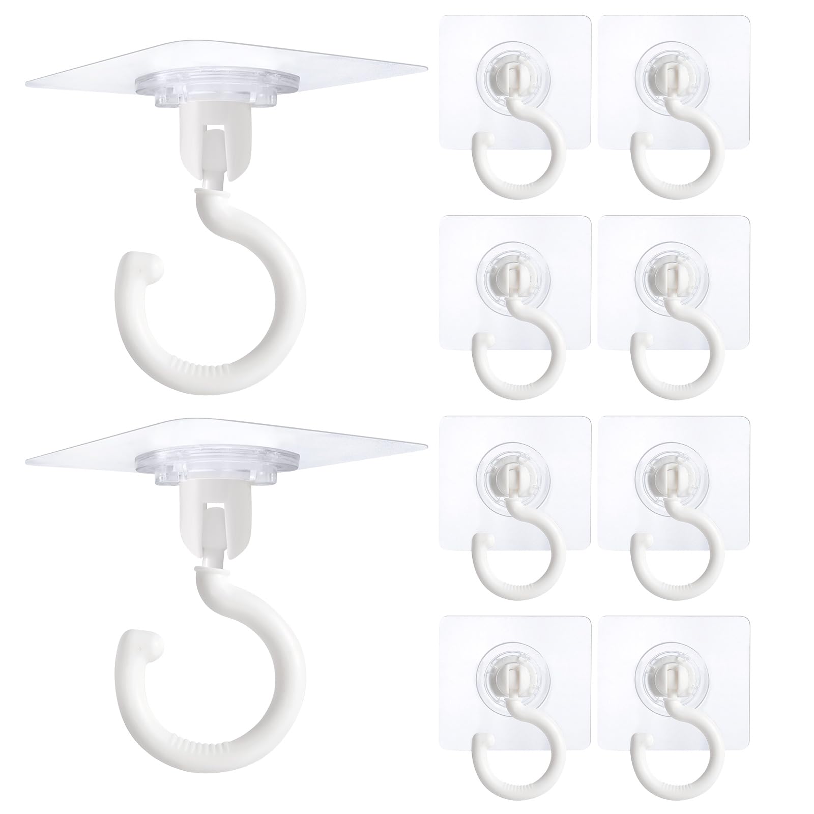 10 Pieces Adhesive Ceiling Hooks, Sticky Hooks Clear Hooks for Walls No Damage, Ceiling Hooks for Hanging, Outdoor Clear Adhesive Hooks (White)