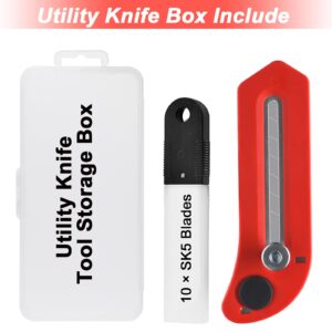 Heavy-duty Utility Knife with Comfortable Silicone Cover, Stainless Steel Retractable Box Cutter, Ergonomic Grip Handle, Quick Change Blade Snap off Cutter Knife with 10 Extra SK5 18mm Wide Blades