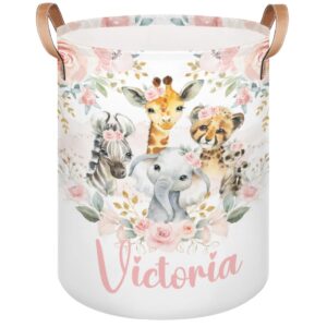 personalized laundry basket, custom gift laundry hamper, collapsible nursery waterproof laundry baskets, dirty clothes toy hamper with handles jungle safari blush floral