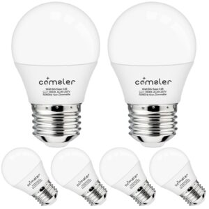 comzler a15 led small light bulbs, e26 base 60 watts equivalent soft warm white 3000k ceiling fan light bulbs, appliance energy saving light bulbs for refrigerator, 6 pack