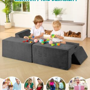 Kidirect Modular Kids Play Couch, K12 320+DIY Convertible Foam Play Couch for Boys & Girls, Versatile Kids Play Couch Building Fort, Child Sectional Kids Sofa Couch for Playroom Bedroom (Space Grey)