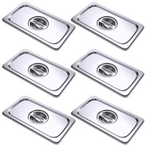 6 pack 1/3 size steam table pan covers, solid steam table pan lids, stainless steel hotel pan lid with handle, catering food pan cover, silver buffet pan lids, hotel pan cover for catering