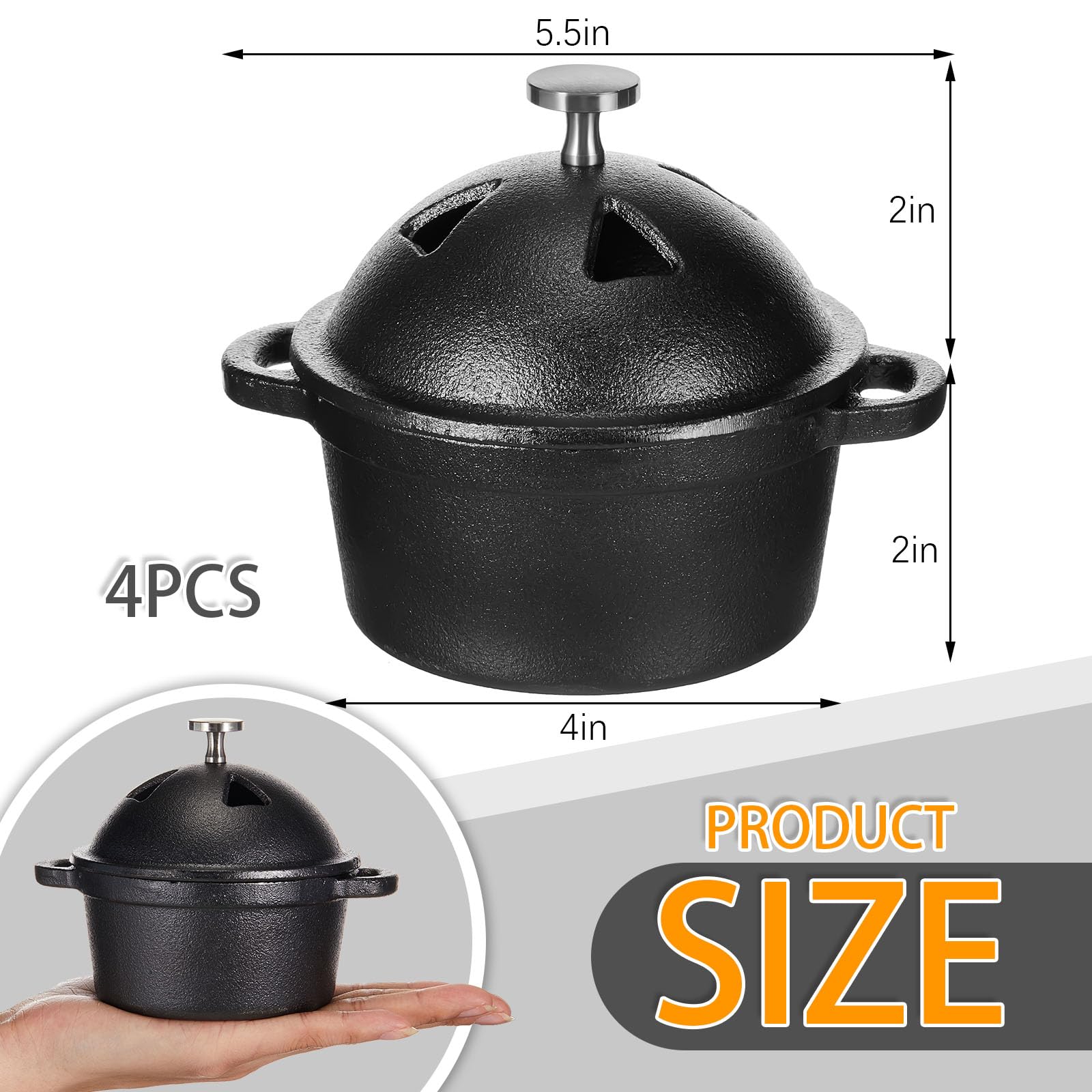 FoldTier 4 Pcs Garlic Roaster Baker Cast Iron Dutch Oven Pre-seasoned Cast Iron Pot 8 oz Mini Cocotte with Lid and Handle Small Black Potato Garlic Baker for Oven BBQ Grill Kitchen Outdoor