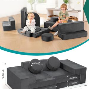 Kidirect Modular Kids Play Couch, K12 320+DIY Convertible Foam Play Couch for Boys & Girls, Versatile Kids Play Couch Building Fort, Child Sectional Kids Sofa Couch for Playroom Bedroom (Space Grey)