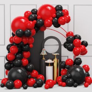 red black balloons garland arch kit, 134pcs black and red party balloons with different size for graduation, birthday, anniversary, bbq casino, new year party decorations supplies