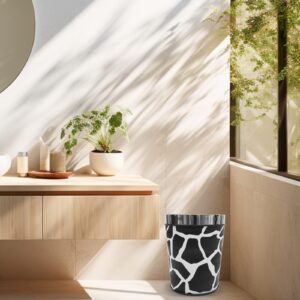 Luxshiny Round Garbage Can with Lid Office Waste Trash Can Waste Bin Bathroom Small Waste Paper Bucket for Home(Cow Print)