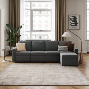 LINSY HOME Modular Sectional Sofa with Storage, Washable Sectional Couch, Covers Changeable, Couch Ottoman to Extend Your Sofa, Dark Grey