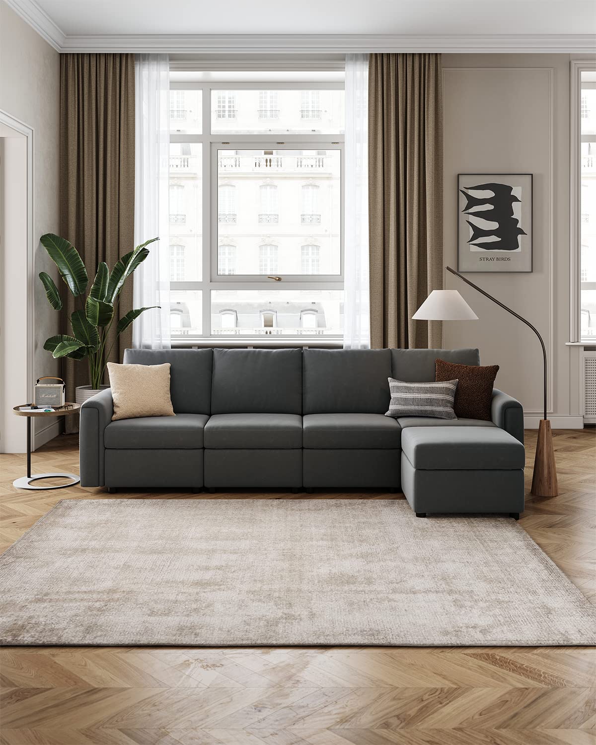 LINSY HOME Modular Sectional Sofa with Storage, Washable Sectional Couch, Covers Changeable, Couch Ottoman to Extend Your Sofa, Dark Grey