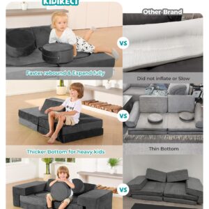 Kidirect Modular Kids Play Couch, K12 320+DIY Convertible Foam Play Couch for Boys & Girls, Versatile Kids Play Couch Building Fort, Child Sectional Kids Sofa Couch for Playroom Bedroom (Space Grey)