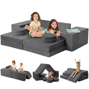 kidirect modular kids play couch, k12 320+diy convertible foam play couch for boys & girls, versatile kids play couch building fort, child sectional kids sofa couch for playroom bedroom (space grey)