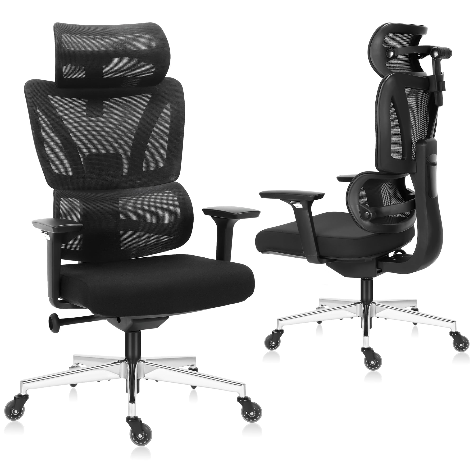 HUAUR C19 Ergonomic Mesh Office Chair with Adjustable Height Lumbar Support，3D Armrest & Headrest，Tilt Function，Blade Wheel for High Back Desk Chair，Swivel Big and Tall Computer Chair (Black)