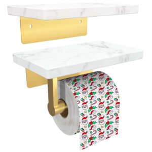 double shelve toilet paper holder with natural marble shelf, screw wall mounted, tissue roll holder for bathroom gold